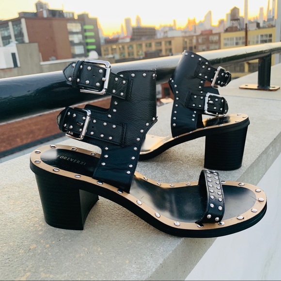 Forever 21 | Shoes | F2 Studded Rivet Leather Boot Cut Strappy Sandals ...
